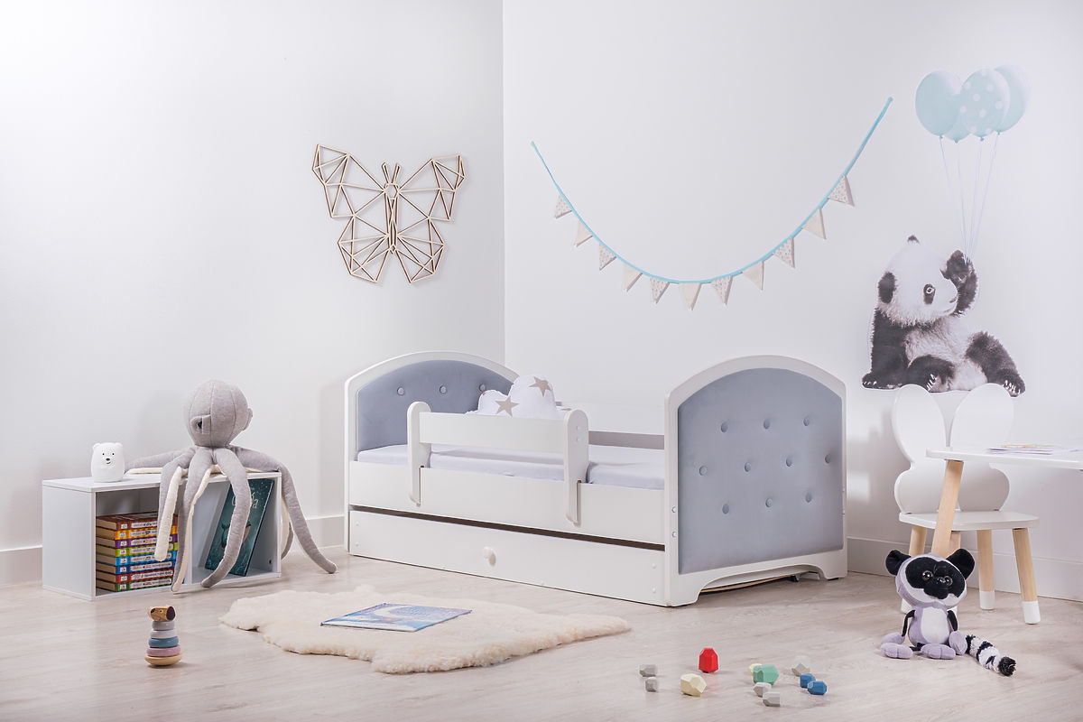 Upholstered Bed Luna with Guardrail - Light Grey - banaby.eu