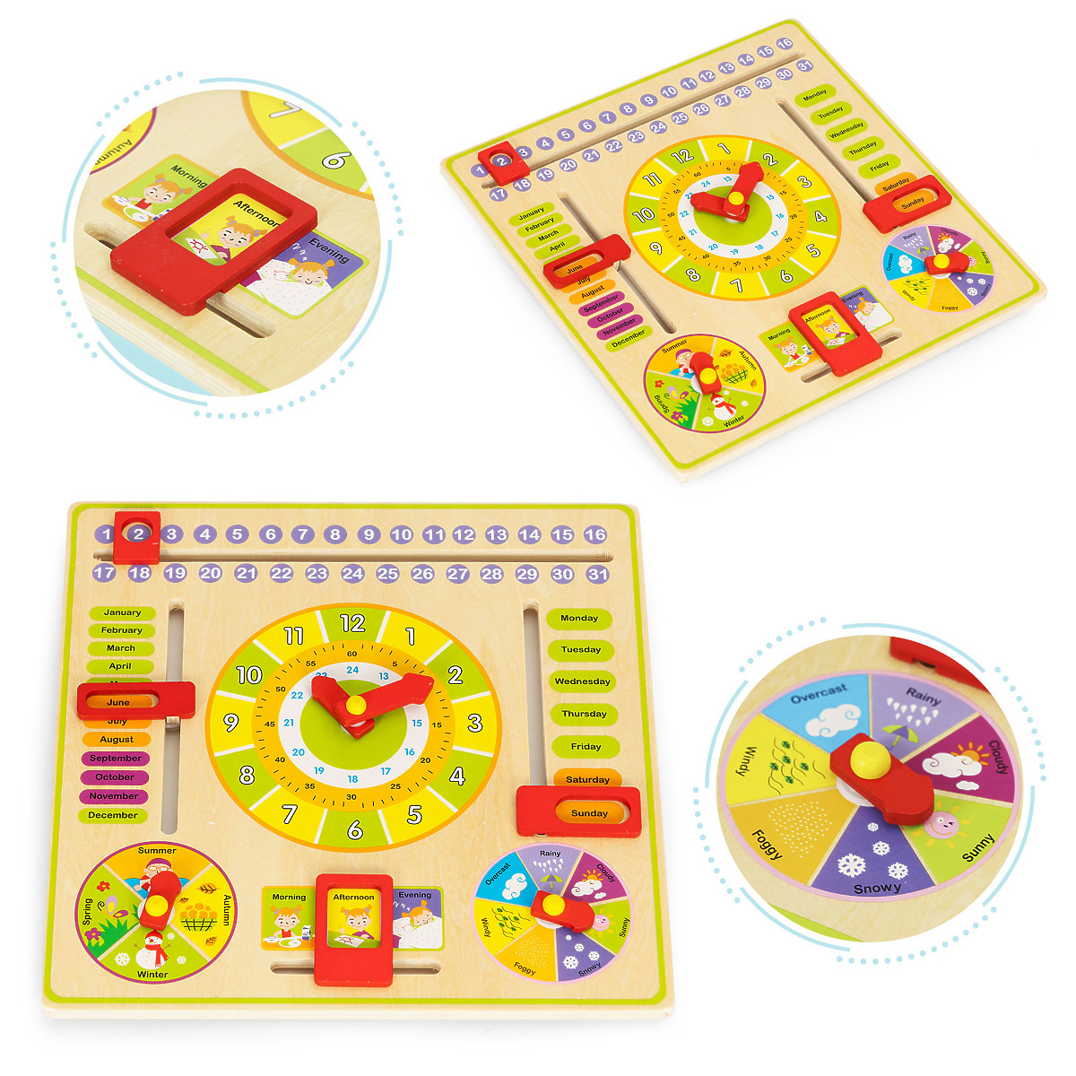 Wooden Educational Manipulative Board Calendar Clock ECOTOYS - banaby.eu
